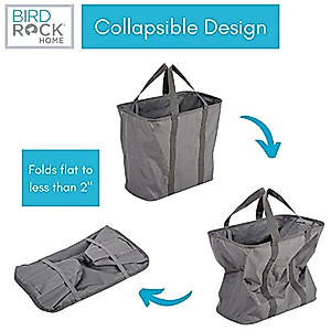 BIRDROCK HOME 75L Collapsible Laundry Basket Caddy - Grey - XL Foldable Tote Bag for Dirty Clothes - Strong Handles - Durable Fabric - Water Resistant - Lightweight