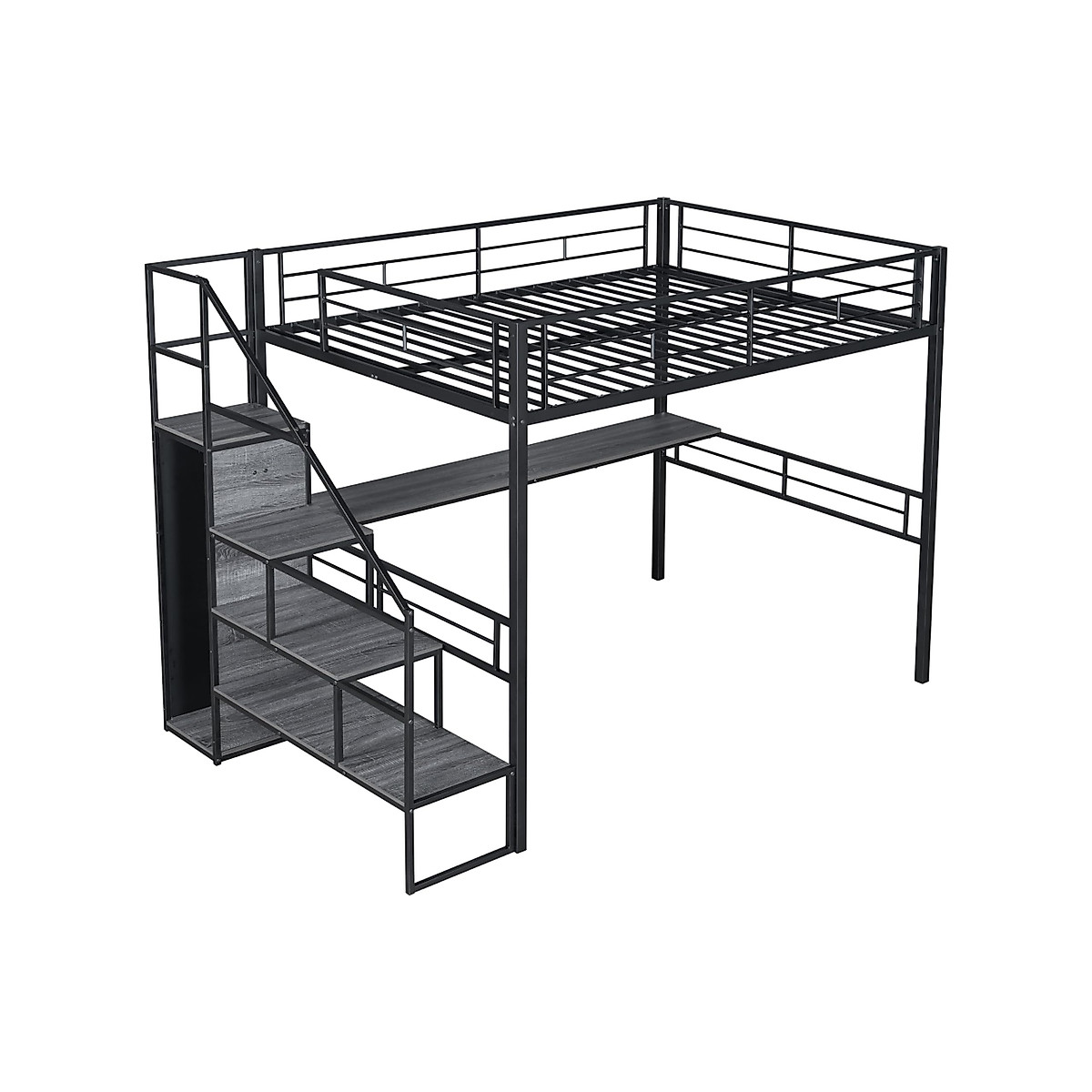 Oudiec Staircase Full Size Loft Bed with Built-in Desk & Wardrobe,Sturdy Bedframe w/Storage & Safety Guardrail,No Box Spring Needed,Perfect for Kids Bedroom,Black