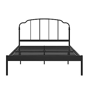 REALROOMS Camie Metal Bed, Adjustable Base Height, No Box Spring Needed, Queen, Black