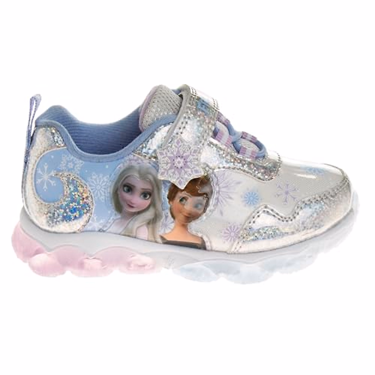Disney Frozen LED Light up Shoes for Girls - Princess Anna and Elsa Lightweight Breathable Tennis Running Sneakers - Blue/Silver (Size 9 Toddler)