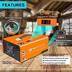 Spritech PCP Air Compressor,Auto-shutoff 4500Psi/30Mpa Oil/Water-Free Set-pressure Air Gun and Paintball Tank Pump with Water/Oil Separator,Built-in Power Adapter(110V AC or 12V Car Battery)