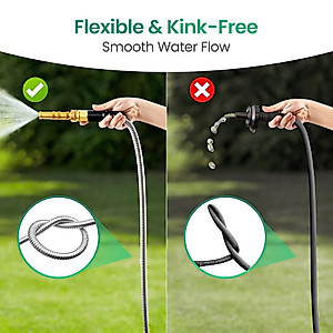 Cesun Short Garden Hose 3 feet, Metal Leader Water Hose, Heavy Duty and Lightweight Stainless Steel Water Pipe for RV, Outdoor, Yard, Lawn, 3ft x 5/8", Female to Male