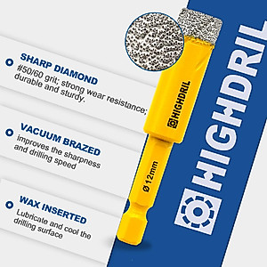 HIGHDRIL Dry Diamond Drill Bits,2pcs 8mm 5/16" with Hex-Shank Diamond-Hole-Saw for Granite Marble Porcelain Ceramic-Tile Drill Bits