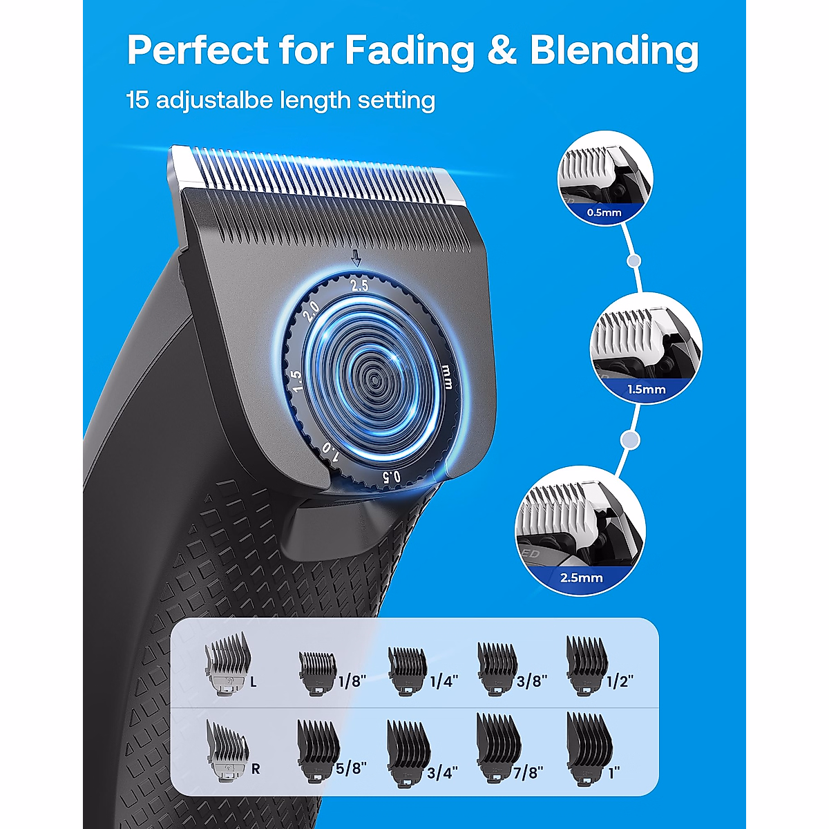 GLAKER Hair Clippers for Men - Cordless 2 in 1 Versatile Hair Trimmer with 10 Guards, 2 Detachable Blades & Turbo Motor, Professional Beard Grooming Kit for Barbers, Ideal Gift for Men