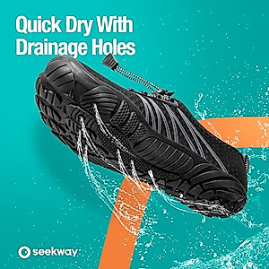 SEEKWAY Water Shoes Men Women Adult Quick-Dry Aqua Sock Barefoot for Beach Swim River Pool Lake Hiking Kayaking Surfing SP001(U) 406Black Size 6 Women/5 Men