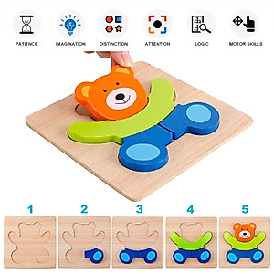 Slotic Wooden Puzzles for Toddlers - Animal Jigsaw Puzzles for 1 2 3 Years Old Boys & Girls, Kids Educational Toys (Pack of 6)