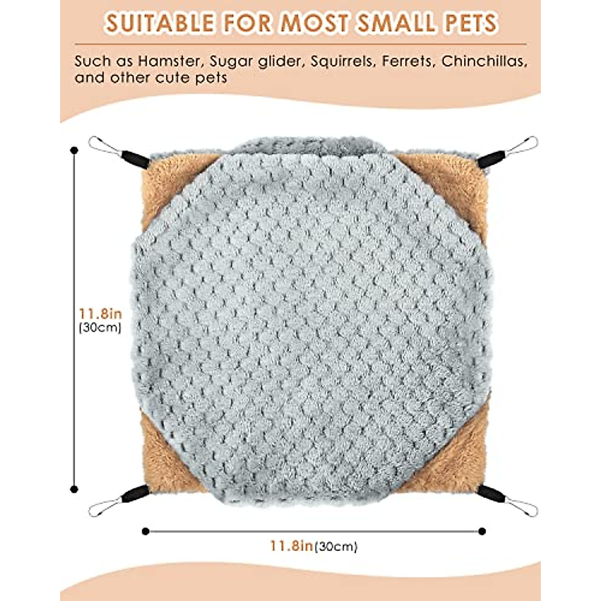 TINDTOP Small Animals Hammock, Ferret Sugar Glider Triple Bunk Bed Cage Warm Plush Hanging Hammock Bed Hideout for Hamster Guinea Pig Rat Ferret Chinchilla (Grey)