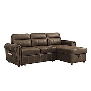 ERYE L-Shaped Oversized Reversible Convertible Tufted Sleeper Sectional Sofa with Pull Out Sleeper Couch Bed,USB Ports, Nailhead Decor Armrests and Storage Chaise for Living Room