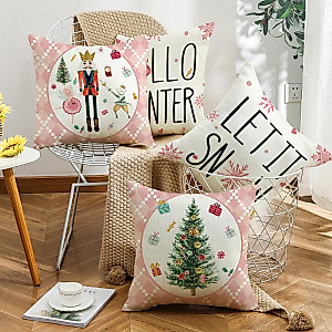 wyooxoo Christmas Pillow Covers 20x20 Set of 4 Christmas Tree Pink Throw Pillow Covers Cushion Cases Winter Decorative Farmhouse Pillowcases for Sofa Couch Living Room Home Decor (20" x 20", Pink)