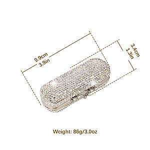 AsAlways Shiny Rhinestone Crystal Portable Lipstick Case with Mirror Portable Bling Diamonds Makeup Cosmetic Storage Holder for Travel Ladies Fashion(Silver)