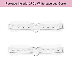 alisikee 2Pcs Adjustable Lace Heart-Shaped Thigh Garter, Elastic Leg Garters for Women, White