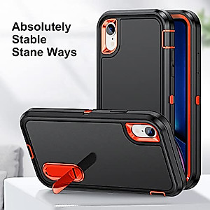 IDweel iPhone XR Case with Build-in Kickstand,Heavy Duty Protection Shockproof Anti-Scratch Rugged Protective Durable Case Hard Cover for iPhone XR 6.1 Inch,Black/Orange