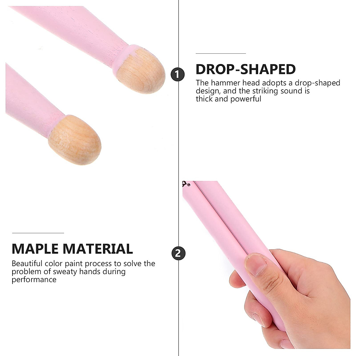 MILISTEN 2 Pairs Pink Maple Percussion Drum Sticks Maple Wood Drumsticks Non Slip Drum Sticks Wood Tip Maplewood Drumstick for Kids Students and Adults