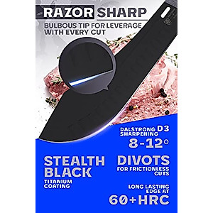 Dalstrong Bull Nose Butcher Knife - 10" - Delta Wolf Series Knife - Ultra-Thin & Zero Friction Blade - HC 9CR18MOV Steel - Black Titanium Nitride Coating - G10 Camo Handle - Leather Sheath