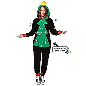 Tipsy Elves Men's Christmas Game Cozy Jumpsuit - Cozy Christmas Tree Onesie w/Velcro Balls : XL