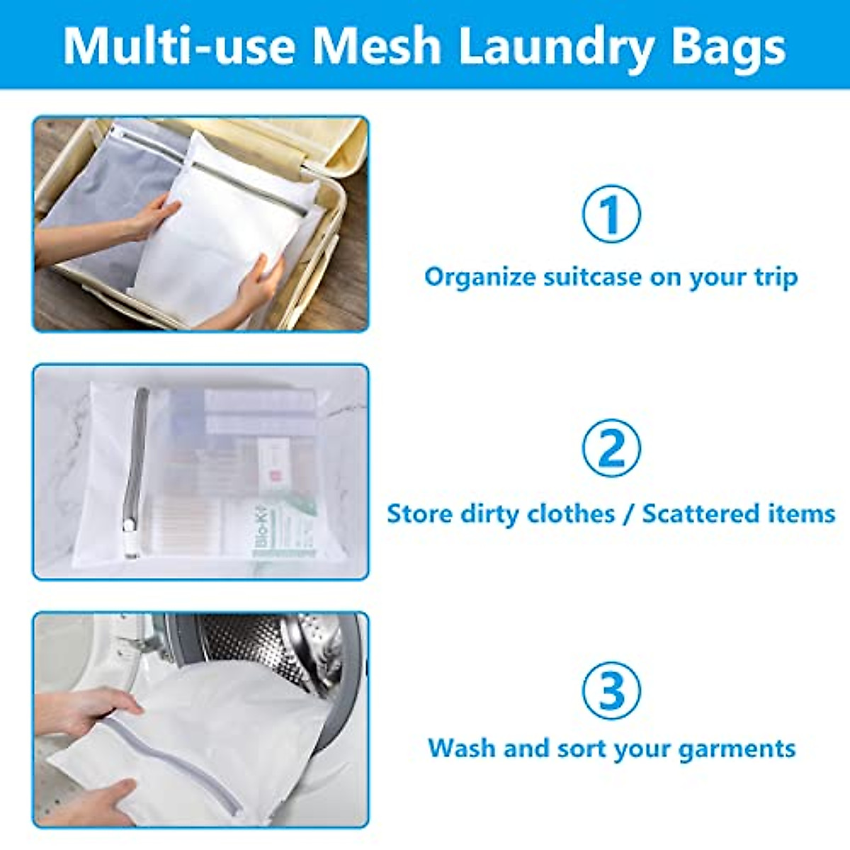 6Pcs Durable Mesh Laundry Bags for Delicates,Honeycomb Travel Laundry Bag with Zipper,Reusable Travel Storage Bags for Coats,Clothing Washing Bags for Jeans,Hosiery,Bras,Socks