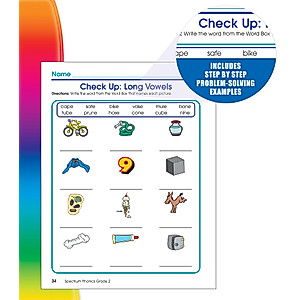 Spectrum Phonics Grade 2, Ages 7 to 8, Grade 2 Phonics Workbook, Blends, Consonants, Vowel Sounds and Pairs, Letters, Words, and Sentence Writing Practice - 160 Pages