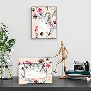 POFATO Chrysanthemum Pink Rose 4x6 Picture Frame Wood Photo Frame for Tabletop Display Wall Mount Picture Frame Display 4x 6 Inch Photo Wall Decor Home Gift Frames