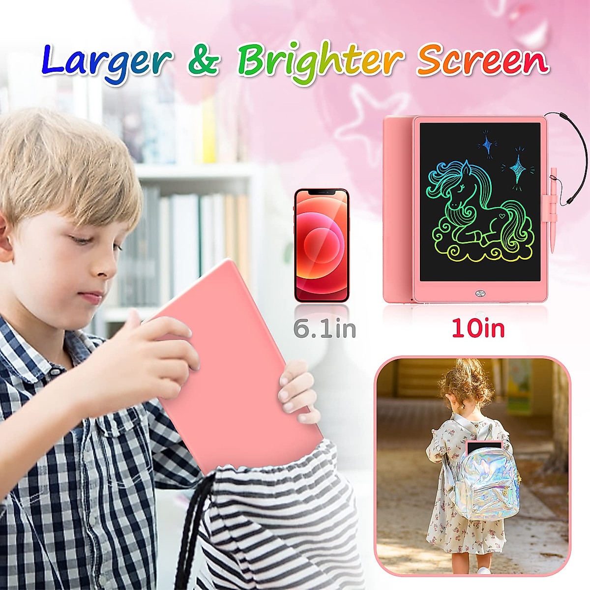 KTEBO 10in LCD Writing Tablet for Kids, Great Educational Toys for Preschool Toddlers Learning, Drawing Board Toys for Age 3+ 4+ 5-7 6-8 9 8-12 Years Old Boys Girls, Gifts for Baby Girl Boy - Pink