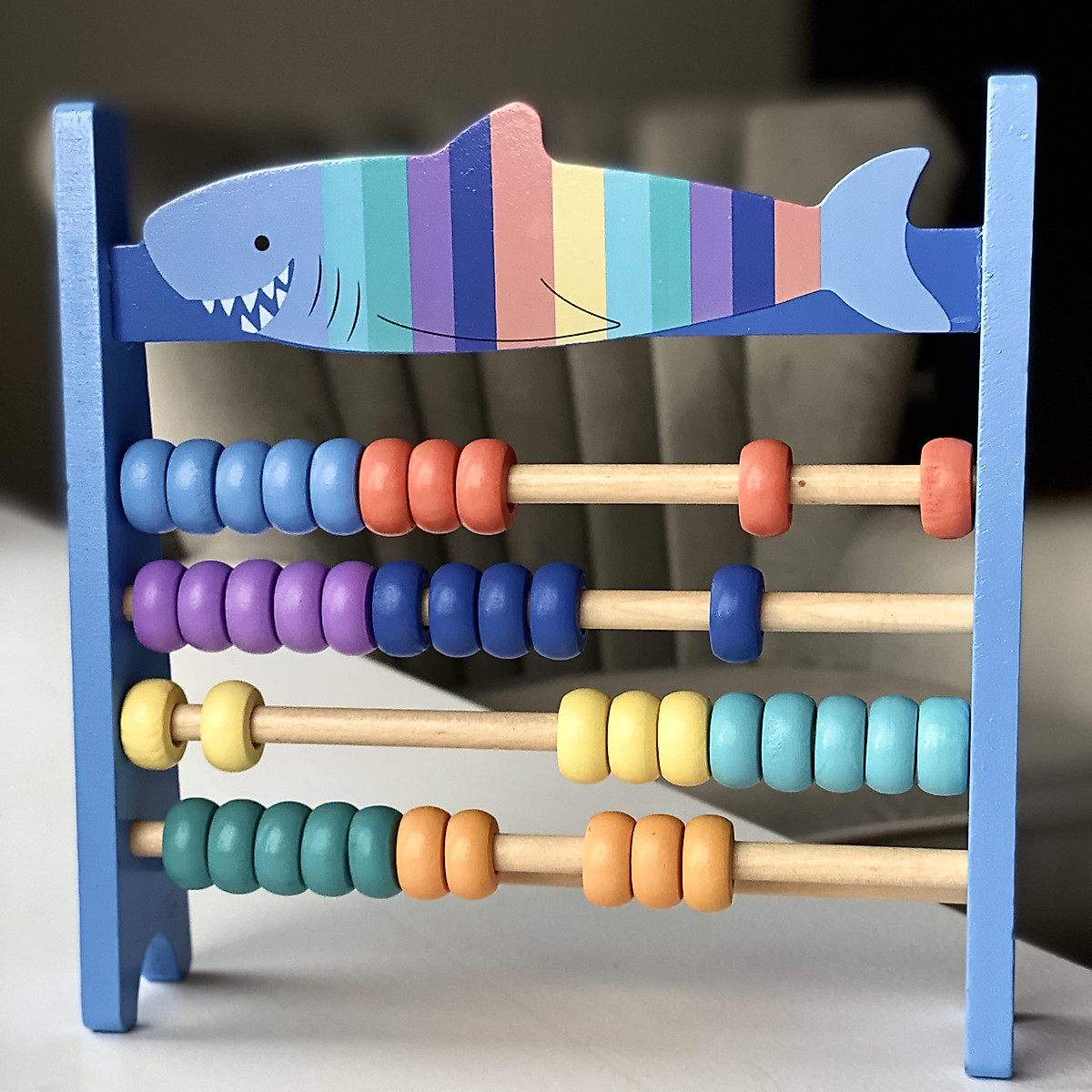 Orange Tree Toys Shark Wooden Abacus | Hand Painted Colorful Wooden Educational Puzzle Toy for Toddlers 3+, Sustainably Made, Perfect for Learning Math and Practicing Counting