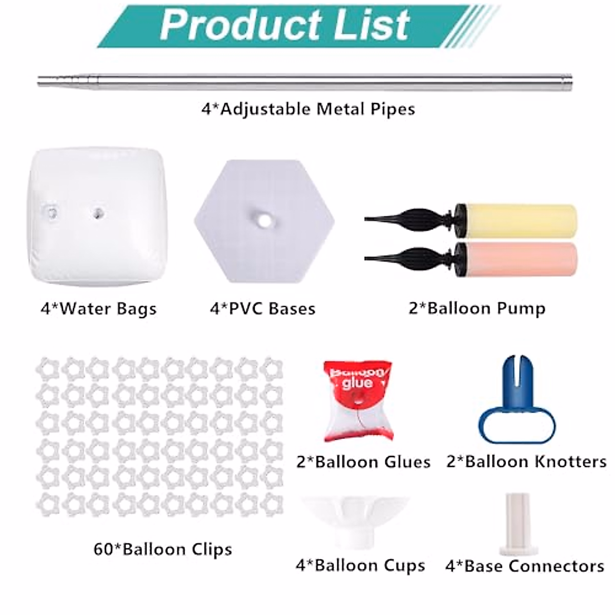 AooeDomi Metal Balloon Column Kit Set of 4, Reusable Telescopic Design with Base, Height Adjustable from 1.5 to 7 Ft, Balloon Stander for Party Decorations