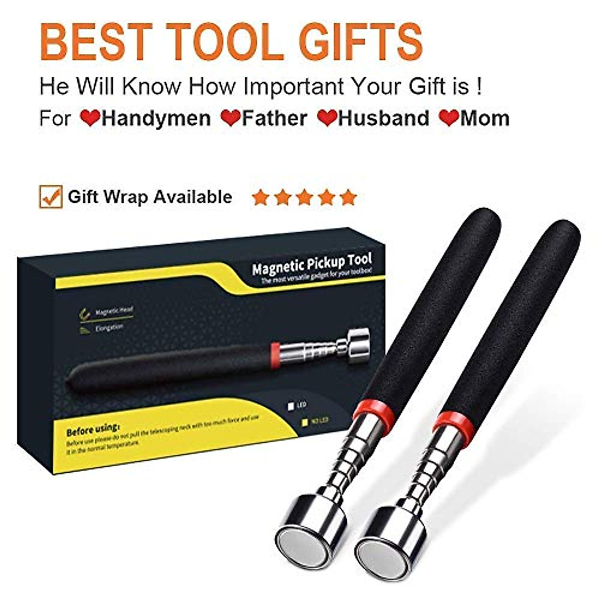 Tool Gifts for Men-Christmas Gifts Ideas for Men Dad Father Husband Adult Him Handymen Woodworker,Magnet Tool 2 Pack and Stocking Stuffers Tool -Magnetic Tool Pickup,Telescoping Magnet 1 Pack