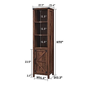 JXQTLINGMU Narrow Storage Cabinet, 5 Shelf Bookshelf, Bookcace, Pantry Cabinet, Farmhouse Storage Cabinet with Doors and Adjustable Shelves for Living Room, Bedroom, Kitchen (Brown)