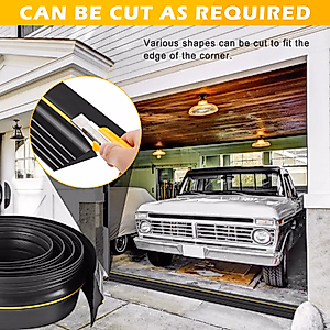 20Ft Universal Garage Door Bottom Threshold Seal Strip with 20oz Glue Gel, Weatherproof Rubber DIY Weather Stripping Replacement - Black