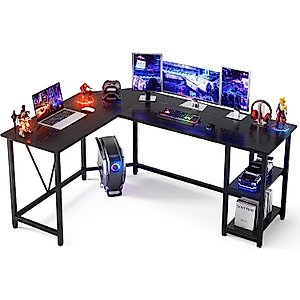 GreenForest L Shaped Gaming Desk with Storage Shelves, 66 inch Corner Computer Home Office Writing Desk,Modern Large PC Workstation Space Saving, Easy Assembly,Black