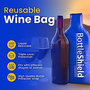 Liquid Spectrum 6 Pack Reusable Wine Protector Travel Bag by Bottle Shield - Bubble Cushioning Wrap Suit - Unbreakable Bottle Sleeve, Leak Proof - Wine Tote Bags Accessory for Suitcase Luggage