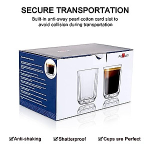 Aquach Double Wall Glass Espresso Cup 8 Oz Set of 2 - Insulated Clear Coffee Mug for Hot/Cold Drinks, Microwave Safe