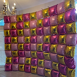 HILAVO 10PCS Hot Pink Square Balloons, Magenta Foil Balloons Wall Double Sided Metallic Balloon for Girls Women Bachelorette Birthday Engagement Bridal Shower Background Princess Party Decorations