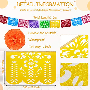 WILLBOND 74 Pieces Faux Marigold Flower Mexican Banners Mexican Party Decoration Plastic Papel Picado Banner Day of The Dead Decor for Mexican Party Papel Picado Fiesta (Orange)