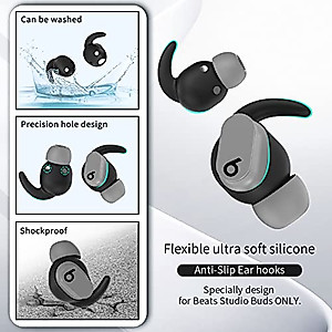 [5 Pairs] Ear Hooks for Beats Studio Buds, Silicone Anti Slip Beats Studio Buds Ear Hook Accessories Replacement Ear Covers Compatiable with Beats Studio Bud 2021 [NOT Fit in Case] - Black