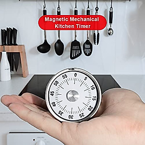 Mechanical 60-Minute Kitchen Timer with Stainless Steel Face and Magnetic Back, Visual Timer for Kids, Toddlers, Teachers, Time Management Tool for Study, Cooking, Baking