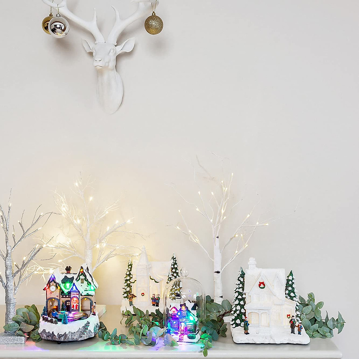 Lights4fun, Inc. Set of 5 Christmas Village Scene Battery Operated LED Light Up Holiday Decoration