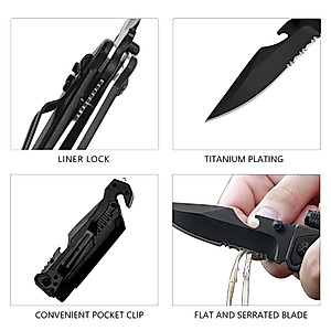 CHELONIAN Engraved Folding Knives for Men,6 in 1 Pocket Knives with Fire Starter,Flashlight,Bottle Opener,Glass Breaker,Birthday Gifts for husband