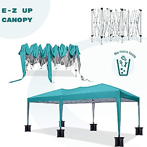Quictent 10'x20' Heavy Duty Pop Up Canopy Tent- Easy up Outdoor Commercial Party Event Canopies, Waterproof, Easy Setup & Portable, Includes Weight Bags and Wheeled Carry Bag - Light Blue