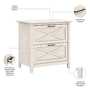 Bush Furniture Key West 2 Drawer Lateral File Cabinet in Linen White Oak | Document Storage for Home Office | Accent Chest with Drawers