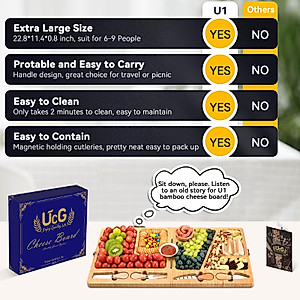 UTCG Bamboo Charcuterie Board Set - Large Folding Cheese Board with Knife Set - Unique White Elephant Gift, House Warming Gift, Wedding Gift - 22.8 x 11.4 Inches