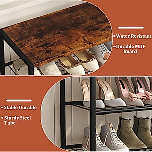 Yusong Shoe Rack, 4 Tier Shoe Organizer Storage for Closet Entryway, Narrow Slim Metal Shoe Shelves with Industrial Wooden Top, Rustic Brown and Black