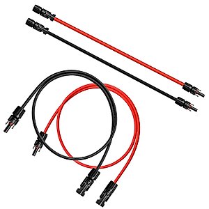 WBGADAM 12AWG Solar Panel Extension Cable 10FT/3M 4mm² with Female and Male Connector Solar Panel Cable for Solar Panels (10 Feet Red + 10 Feet Black)