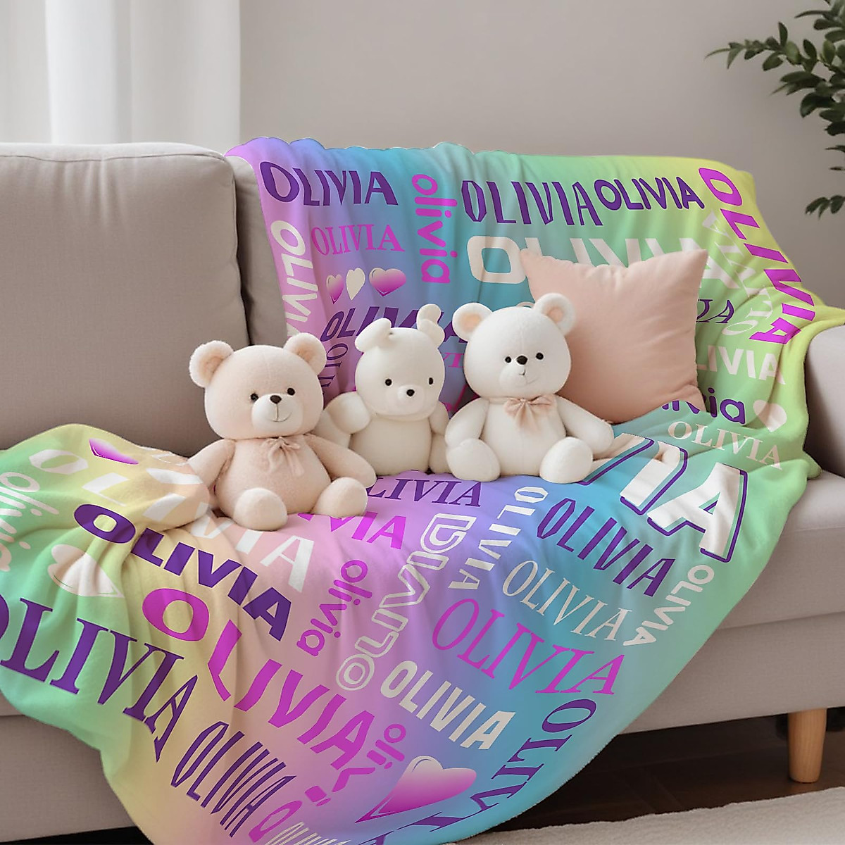 Personalized Blanket for Kids, Custom Name Blanket for Kids, Babies & Adults, Custom Baby Blanket, Unique Baby Gifts for Birthday Christmas Memorial Day-Rianbow