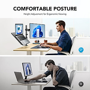 HUANUO Laptop Monitor Mount with Tray for 13- 27 inch, Fully Adjustable Laptop Notebook Desk Mount Stand up to 17 inch, Weight up to 22lbs, Extension with Clamp and Grommet Mounting Base