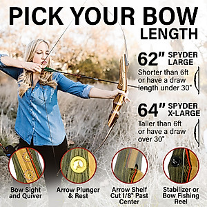 Spyder Takedown Recurve Bow - Hunting & Target Bow - Fast, Accurate, Versatile - Handcrafted Riser - Fiber Glass Maple Limbs - 62" Right Hand, 45lb with Stringer Tool