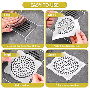 40 PCS Disposable Shower Drain Hair Catcher Mesh Stickers, Disposable Square Hair Drain Catcher, Floor Drain Covers Sticker for Bathroom, Laundry, Bathtub, Kitchen, Sink
