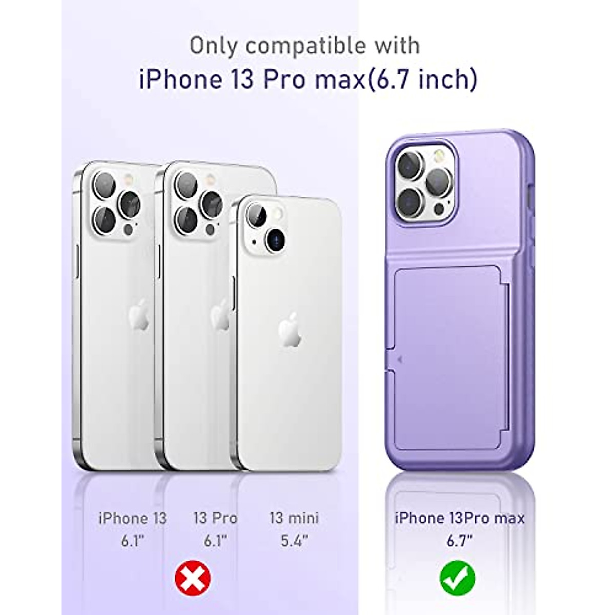 WeLoveCase for Cute iPhone 13 Pro Max Case for Women with Credit Card Holder & Hidden Mirror, Heavy Duty Protection Cover Protective Wallet Case for iPhone 13 Pro Max Light Purple