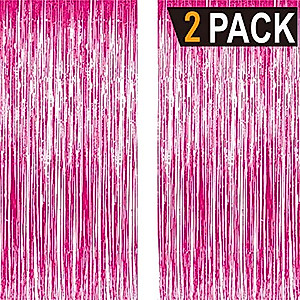 GOER 6.4 ft x 9.8 ft Metallic Tinsel Foil Fringe Curtains,Pack of 2 Party Streamer Backdrop for Galentines Day,Birthday,Graduation Decorations and New Year Eve (Hot Pink)