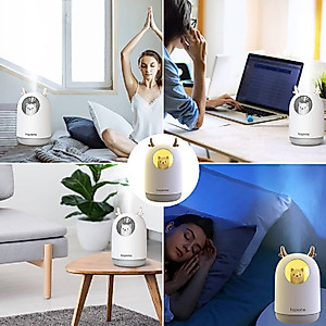 HOPEME Cool Mist USB Humidifier with Adjustable Mist Mode, 300ml Water Tank Lasts Up to 10 Hours, 7 Color LED Lights Changing, Waterless Auto Shut-off for Bedroom, Home, Office (White)…