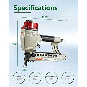 meite N851F Upholstery Stapler 16 Gauge 7/16-Inch Crown 1-Inch to 2-Inch Length Continuous Firing Stapler Pneumatic Heavy Wire Stapler Construction Stapler